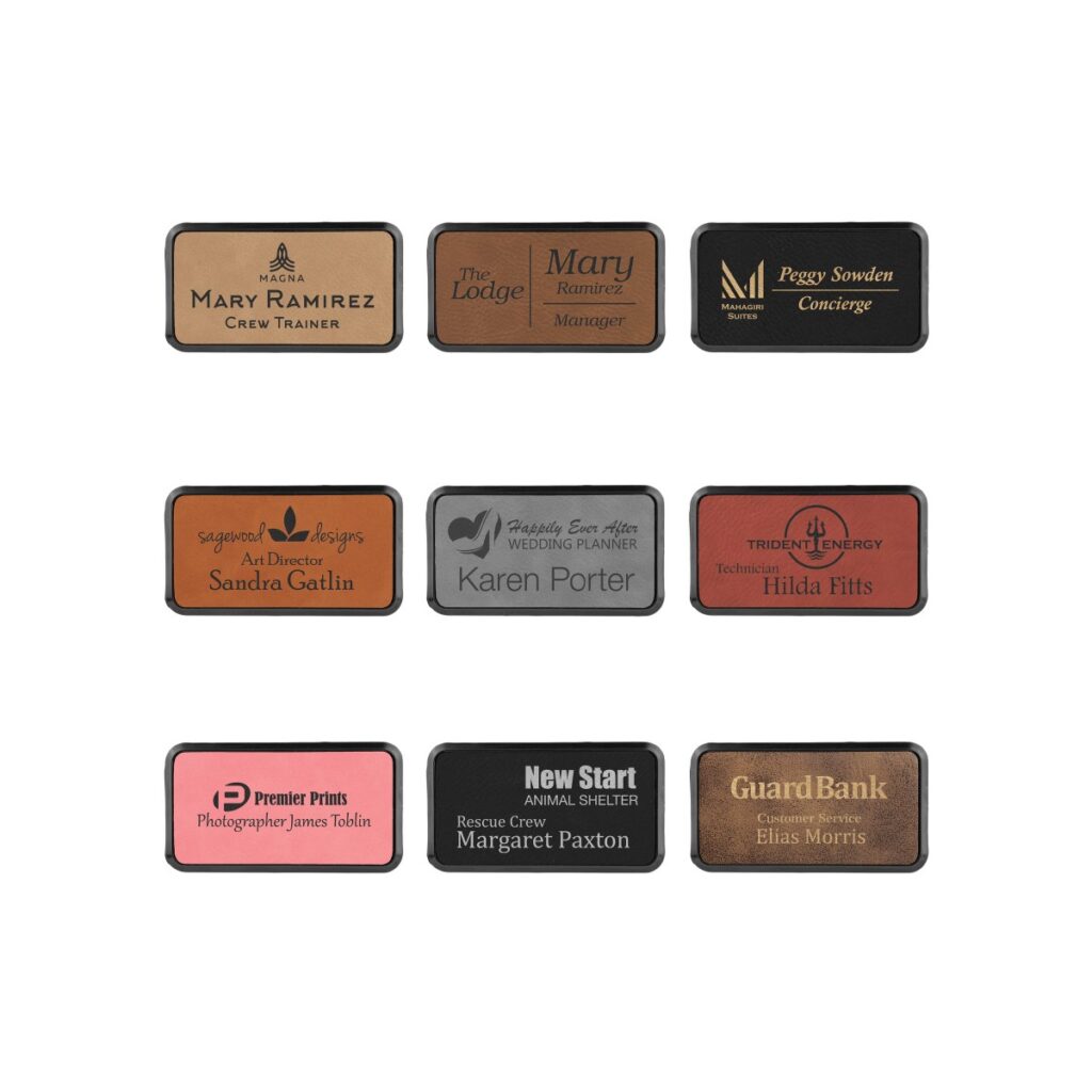 3" x 1 1/2" Laserable Leatherette Round Corner Nametag & Frame - Hi 5 ...